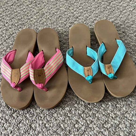 Eliza B | Shoes | Eliza B Flop Sandals 2 Pair Pink Green Wide Ribbon ...
